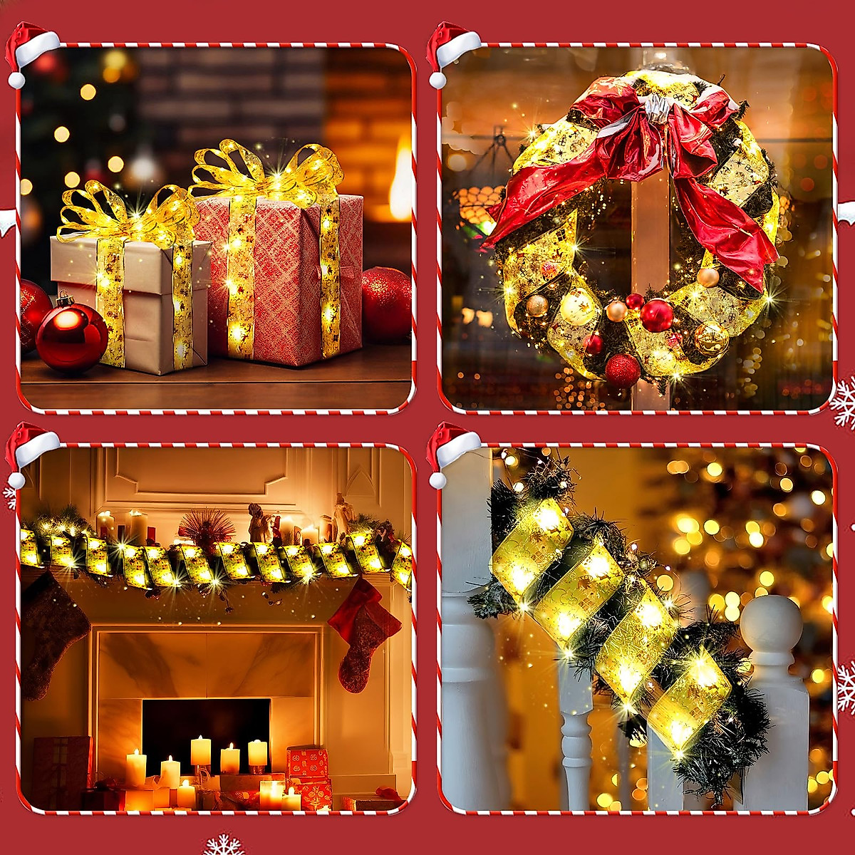 Lecone Christmas Tree Decorations, 2 Pack Christmas Ribbon Lights 40Ft 120 LED Copper Wire Fairy Lights with 8 Modes & Timer, USB or Battery Operated Christmas Lights for Tree Indoor (Warm Light)