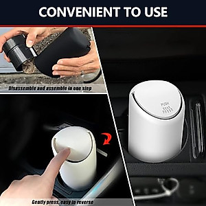 UGSHY 1 PC Car Trash Can with Lid, 2.5" x 6.2" Silicone Portable Small Trash Can, Cup Type Embedded Integrated Waterproof Trash Can for Most Cars SUVs and Trucks (White)
