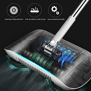 Carpet Sweeper Manual, 2 in 1 180 Degree Rotating Hand Push Sweeper, Manual Vacuum Sweeper, Sweeping Mop Crumb Sweeper for Carpet Floor Clean(Pink)