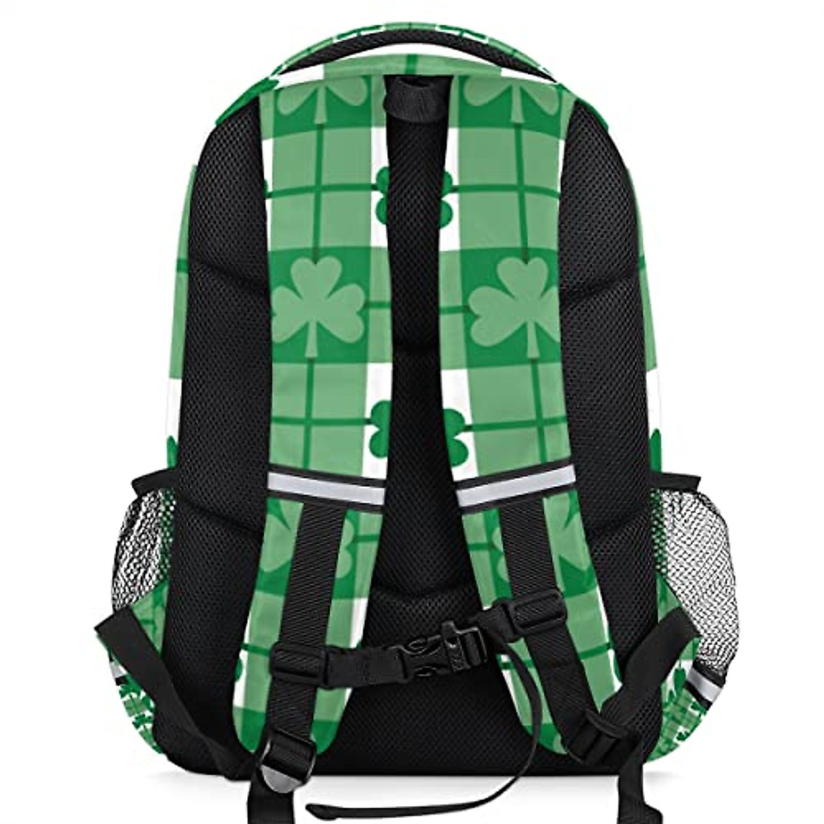Herdesigns Custom St Patricks Da Backpack for Men Women with Name Personalized Plaid Lucky Clover Green Shamrocks Shoulder Traveling Bag with Name Customized Travel Laptop Bag Casual Backpacks