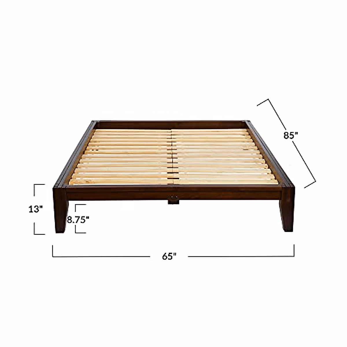 Main + Mesa Yume Modern Solid Wood Platform Bed with Japanese Joinery, Walnut Finish, Queen