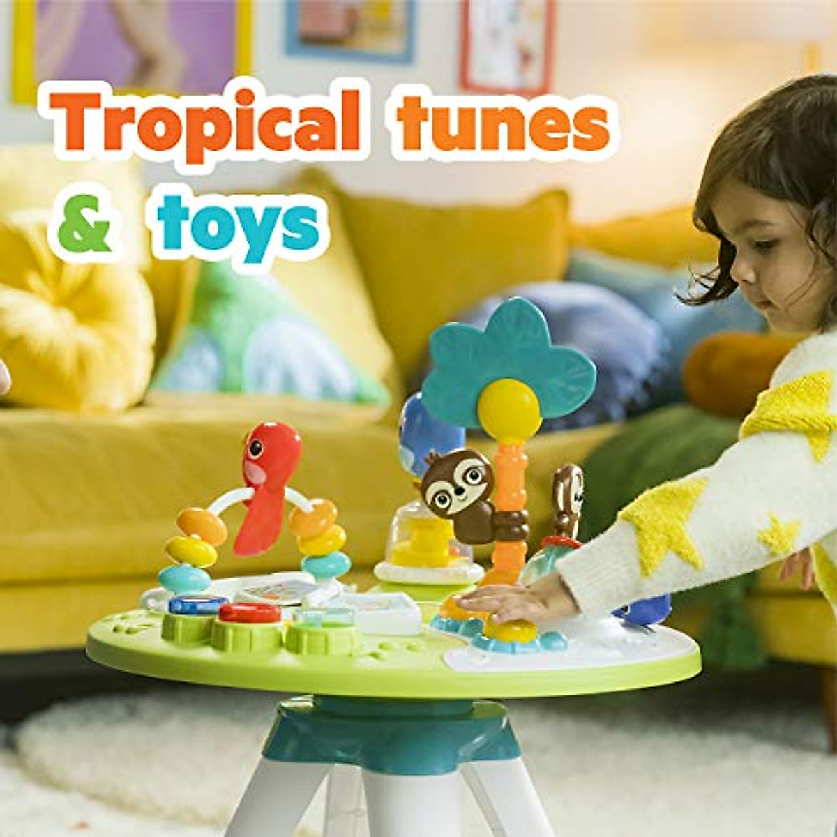 Bright Starts Around We Go 2-in-1 Walk-Around Baby Activity Center & Table, Tropic Cool, Ages 6 Months+