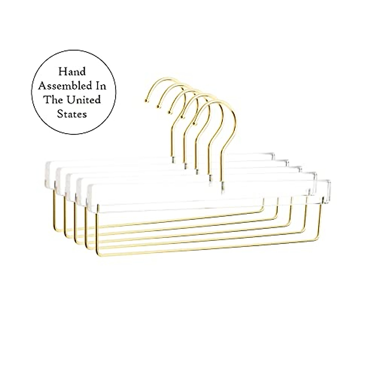 HomeCube USA Elegant Acrylic Clear Hangers with Gold Hook, Heavy Duty Clothes Hanger for Adult (5, Pant Hanger)