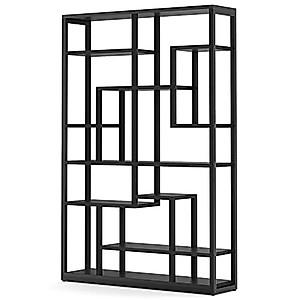 Tribesigns Black Bookshelf 47” Bookcase 9 Tier Tall Book Shelf Rustic Geometric Bookcase Display Shelf Organizer with Open Storage Shelf for Living Room, Industrial Wood Metal Bookshelf for Office