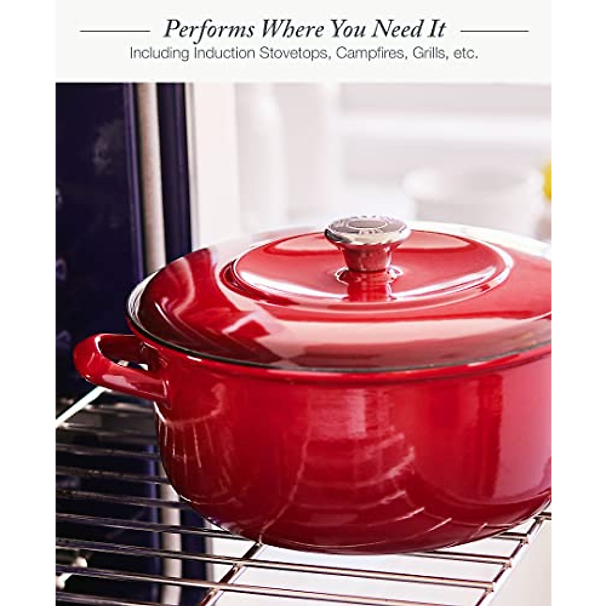 Merten & Storck European Crafted Enameled Iron, Round 7QT Dutch Oven Casserole with Lid, Lava Red