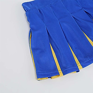 LMYOVE Cheerleader Costume for Girls, Cheerleading Outfit for Kids with Pom Pom, Child Halloween Costume Dress Uniform, Blue & Yellow, 6-7T