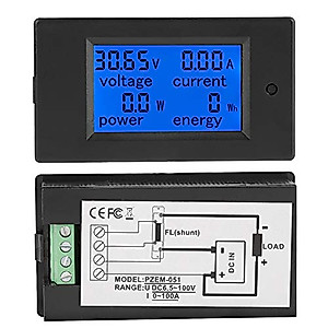 PEACEFAIR PZEM-051 LCD Display DC 6.5-100V Digital Electric Power Energy Voltage Current Meter Power Energy Battery Monitor Amperage Meter Gauge with Built-in Shunt(50A Shunt)