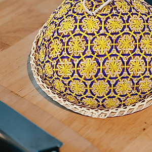 generic Hand- Woven Round Rattan Serving Tray with Food Dome Lid Cover for Picnic Party Bread Cake Pizza Dry Fruit Dessert Yellow Q1519432BAA 28x28cm