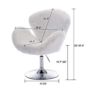 Vanity Chair for Bedroom Cute Home Office Chair Faux Fur Chairs for Teens Girls Dorm Chairs Comfy Adjustable Stool, White (Long Faux Fur)
