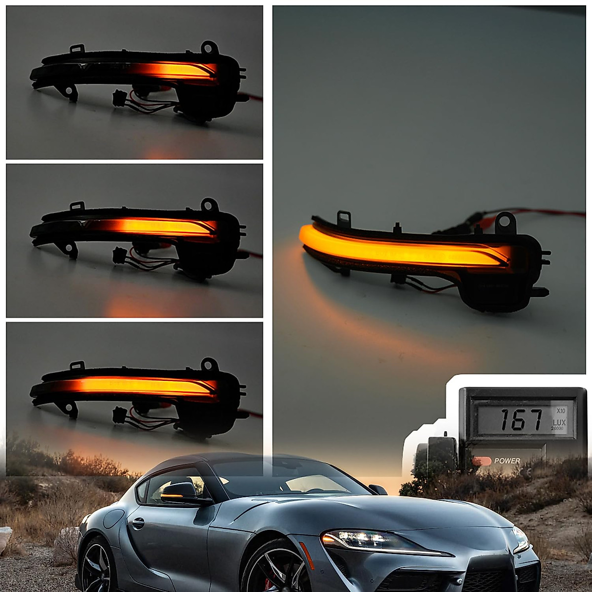 NSLUMO Sequential LED Side Mirror Marker Lights for To'yota GR Supra A90 A91 2020-2023 Sideview Mirror Turn Signal Lamp Assembly Smoked Lens OEM Side Indicator Replacement