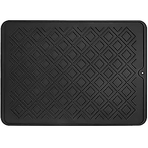 Tuffen Silicone Dish Drying Mat for Kitchen Counter, Heat Resistant Mat, Dish Drying Pad, Easy to Drain and Clean (Black, 16" x 20")