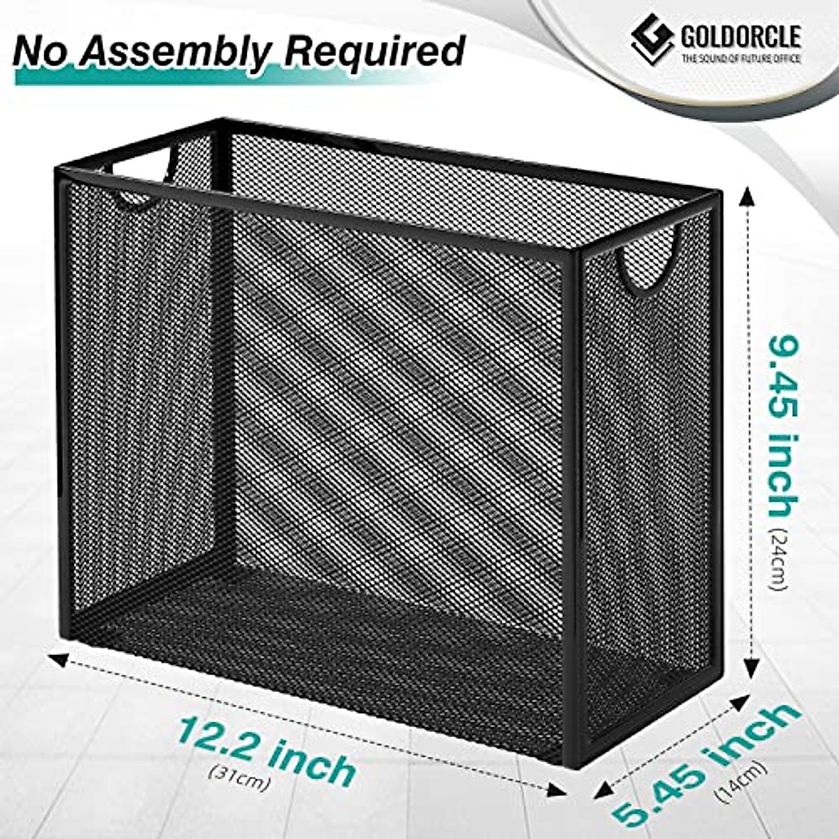 GoldOrcle Hanging File Organizer, Letter-size File Holder Filing Box with 5 Hanging Folders, Metal Mesh Desk File Folder Storage(No Assembly Required)