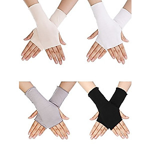 Bememo Fingerless Gloves Women UV Protection Gloves Wrist Length Cotton Gloves Sun Block Driving Gloves Unisex