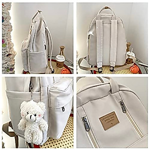 MININAI Preppy Backpack with Plushies Cute Backpack Light Academia College Backpack Solid Aesthetic Rucksack for Travel (One Size,Black)