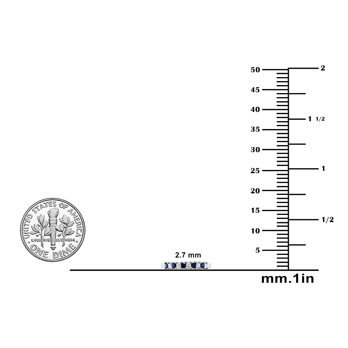 Beyond Brilliance 1/2 Carat Diamond, Prong-Set 14K White Gold Princess Cut Diamond & Blue Sapphire Bridal Wedding Band Ring (H-I, I1-I2)