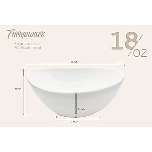Furmaware Porcelain Bowl Set Sized Perfectly for Cereal, Salads, Ice Cream, Soup, Pasta, Rice and Dessert. Versatile Bowls That Are Chip Resistant, Microwave and Dishwasher Safe - 18 oz - Set or 6