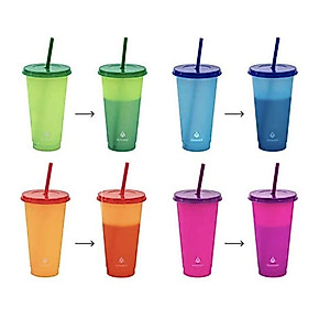 Manna 24oz Color Changing Reusable Cup Set - 12-Piece - Lime, Orange, Blue Sky, Pink