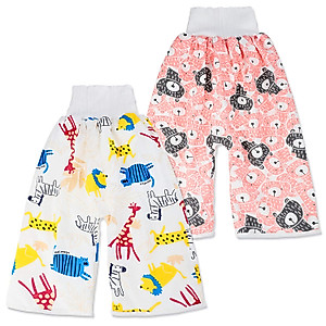 2 Packs Waterproof Diaper Pants Potty Training Cloth Diaper Pants for Baby Boy and Girl Night Time Pink