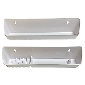 Bueyfolt 14" Kitchen Sink Front Tip-Out Accessory Trays with Mounting Screws, White, 2 Pack (Conventional Open Tray and Accessory Tray with Ring Holder and Soap Dish) Hinges are Not Included