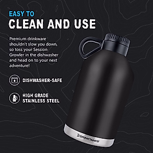 DrinkTanks - DrinkTanks Session Growler, Passivated Stainless Steel Growlers for Beer, Leakproof and Vacuum Insulated Beverage Tumbler, Soda, Wine, or Coffee Tumbler with Handle, 64 Oz, Obsidian