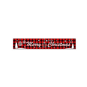Large Merry Christmas Banner,Xmas Outdoor & Indoor Hanging Decor,Xmas Sign Huge Xmas Home Party Decoration (Red lattice letters)