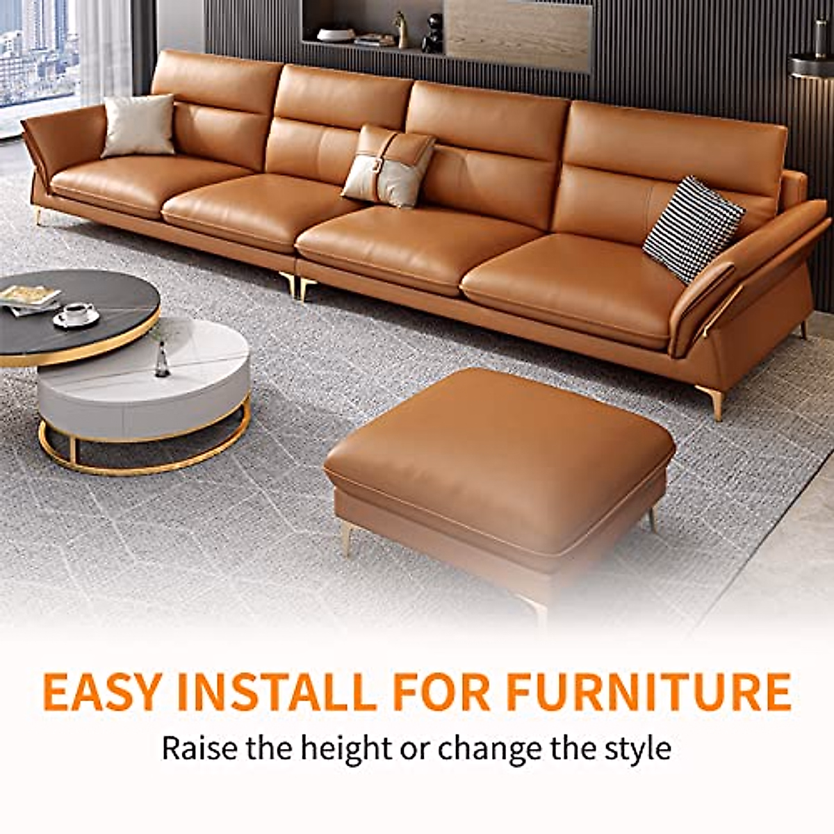 WEICHEN 4 inch Metal Furniture Legs, Modern Triangle Legs for Furniture Set of 4 Couch Legs DIY Replacement Legs for Cabinet Sofa Cupboard Chair Ottoman Dresser (Gold)