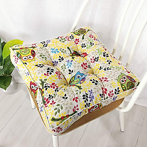 XSlive Square Chair Pads Cushion Boho Printed Soft Thick Seat Cushion for Floor Home Kitchen Office Chair (20"×20"×4",Owl)
