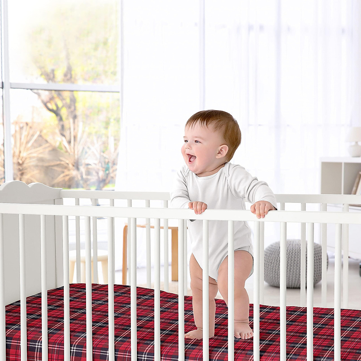 Red and Black Woodland Plaid Flannel Baby or Toddler Fitted Crib Sheet for Rustic Patch Collection by Sweet Jojo Designs