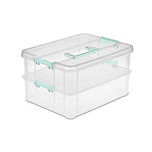 Sterilite Stack & Carry 2 Layer Box Small Storage, Clear, Pack of 4