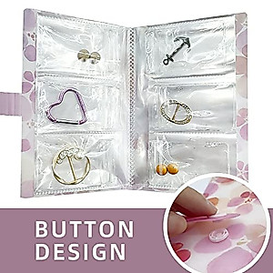 ROPAKED Beautiful Jewelry Storage Book with Pockets 120 Slots and 60 Pcs Clear Small Plastic Bags Ring Earring Organizer Book Card Holder Travel Pouch for Jewelry (Flower)
