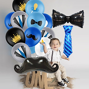 KARAQY Baby Boy Balloons Party Decorations Supplies, Blue and Black Balloons Set for Boys Birthday Baby Shower Party Decorations