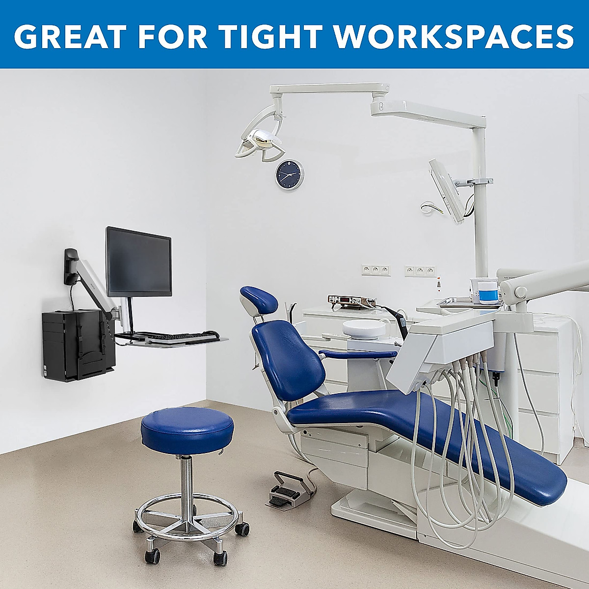 Mount-It! Sit Stand Wall Mount Workstation | Adjustable Height Stand Up Computer Station with Articulating Monitor Mount, Keyboard Tray, & CPU Holder | VESA Mount 75x75 and 100x100 | MI-7905
