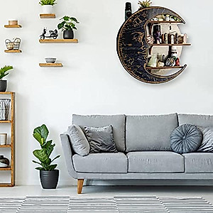 YUDIZWS Glass Shade Wall Mounted Antique Wooden Moon Stand Floating Moon Shelf Mounted Shelf Wall Glass Storage Stand,Black