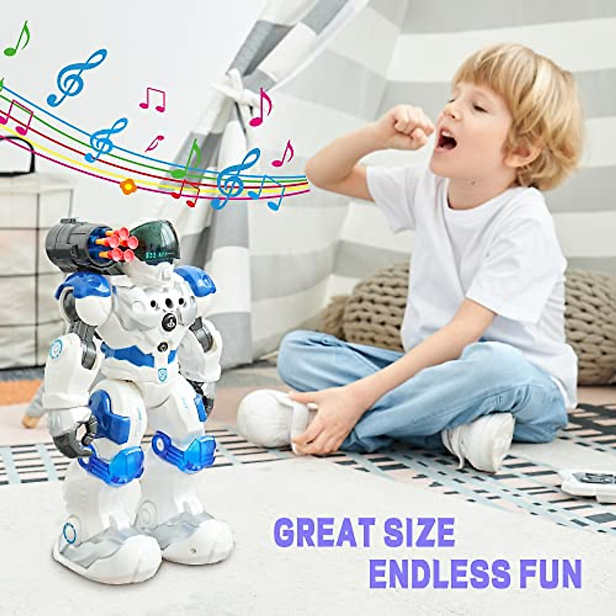 YESTA Large RC Smart Robot Toys for Kids,Remote Control Singing,Dancing and Battle,Moonwalking,Gesture Sensing,Soft Darts Shooting,Programmable Interactive,Gift Present for 3 4 5 6 7 8 Year Old Kids.