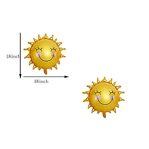 8PCS Sun Smil Foil Balloons Sunshin Aluminum Balloon Gold Summer Sun Helium Mylar Party Balloons for Birthday Baby Shower Christmas Party