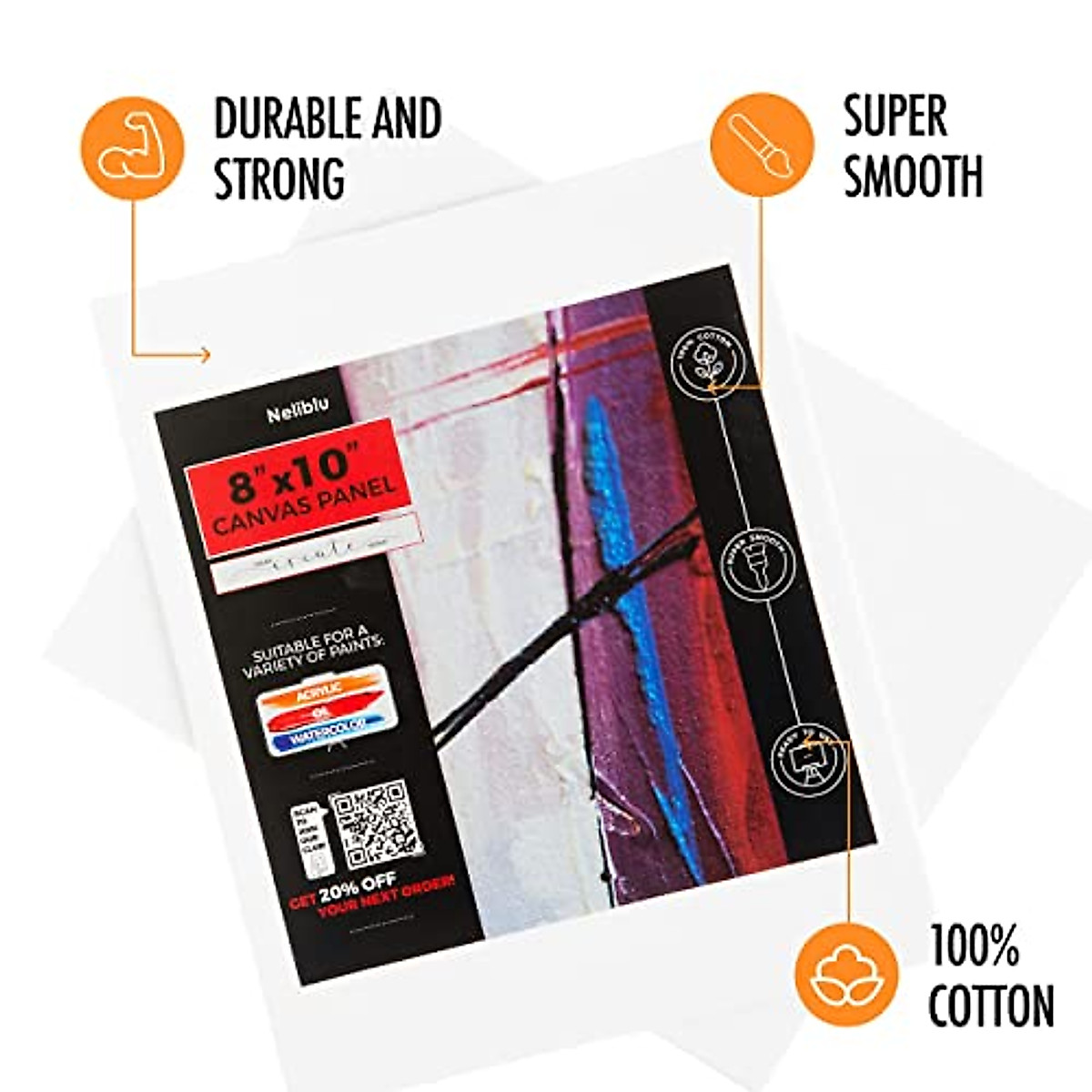 Neliblu White Canvases for Painting - Pack of 12, 8x10 Inches - Cotton Painting Canvas Boards for Oil and Acrylic Painting, Art Canvas for Dry and Wet Canvas Painting | White Canvas Board for Kids