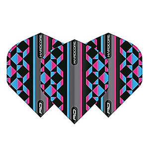 RED DRAGON Hardcore Radical Pink, Blue & Black Geometric Dart Flights - 4 Sets Per Pack (12 Dart Flights in Total)