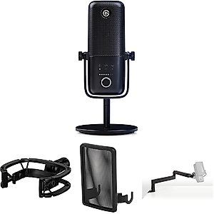 Elgato Pro Audio Set - Premium USB Condenser Microphone with Shock Mount, Pop Filter and Low Profile Mic Arm, for Streaming, Podcast, Gaming and Home Office, Free Mixer Software, for Mac, PC