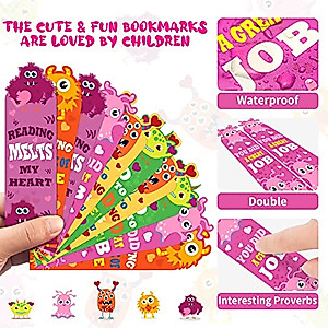 algpty 60 Pieces Cute Monster Bookmarks Bulk for Kids Saying Bookmarks for Girls and Boys Bookmarks for Teachers Students School Classroom Kids Party Favors Birthday Gifts for Kids Girls