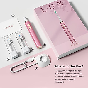 FOSOO Sonic Electric Toothbrushes for Adults, LUX Toothbrushes Electric Rechargeable with 120 Days Battery Life,38000vpm,3 Modes,2 Min Smart Timer,Metal Cover w 5 Colors Optional (Pink)