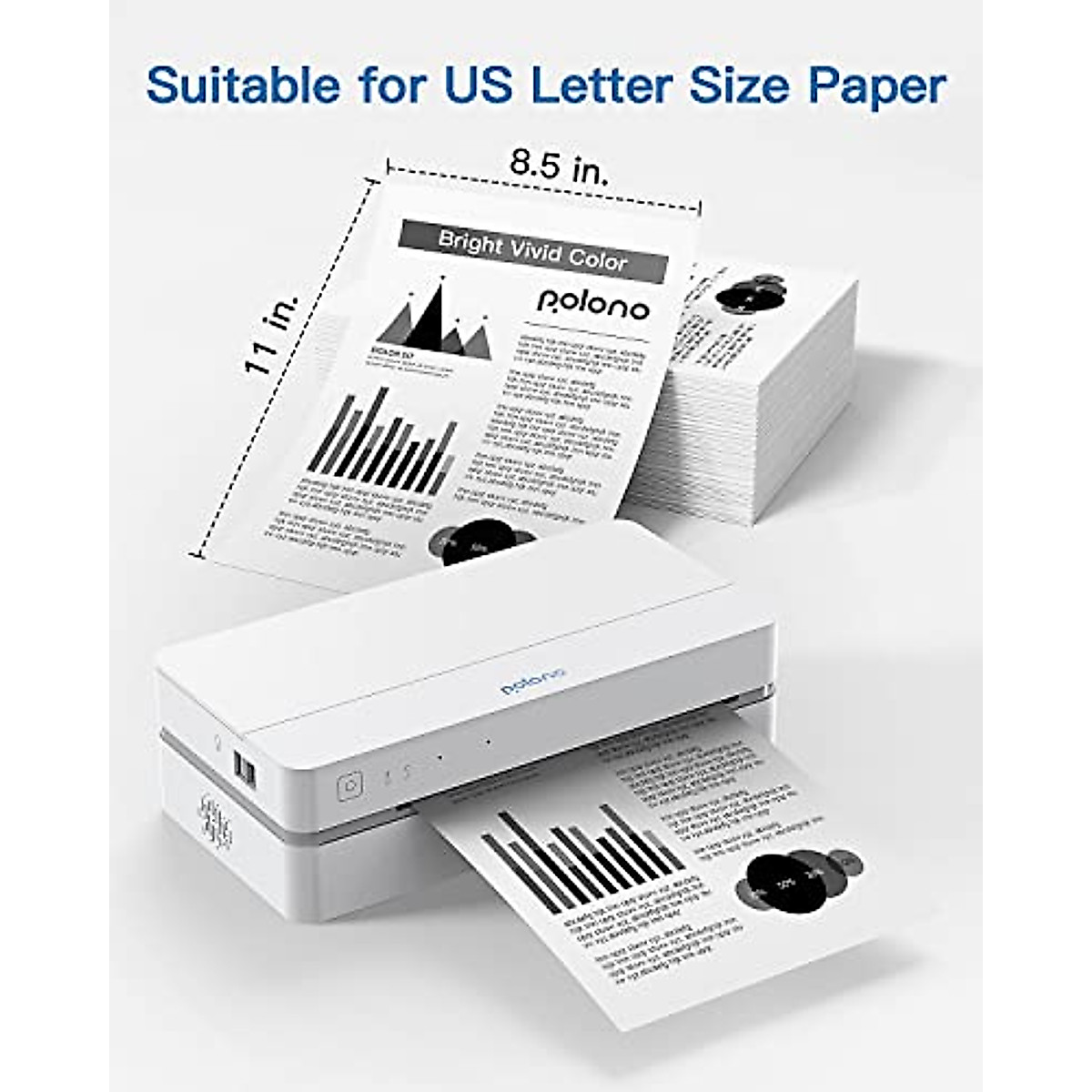 Thermal Printer, 2.4 GHz WiFi Inkless Printer Supports 8.5" x 11" US Letter Size Thermal Paper, Auto Cutting, Wireless Printer Support Android, iOS & Laptop, Compact Printer for Home Use, Office