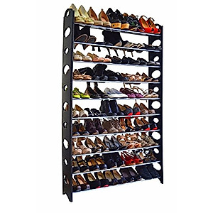 50 Pair 10 Tier Space Saving Storage Organizer Free Standing Shoe Tower Rack