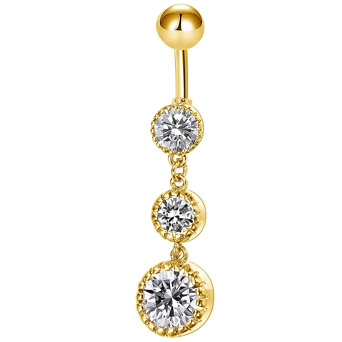 COCHARM Gold Dangling Belly Button Rings 14g Stainless Steel Belly Piercing Long CZ Dangly Navel Rings for Women Dangle Belly Bar