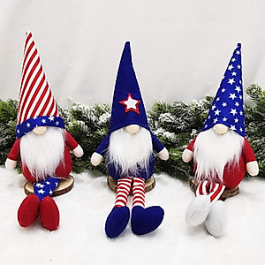 KEAIDO 4th of July Gnome Independence Day Hanging Ornament Set of 3, Patriotic Gnome Plush Faceless Doll Veterans Day Memorial Day American Uncle Sam Tomte Elf Gift for Kitchen Tree Summer Home Decor