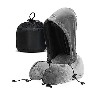 Ustenroya Neck Pillow for Sleeping Travel Travel Pillows for Airplanes 100% Pure Memory Foam Neck Pillow, Portable Pillow for Office Cars Trains Long Flights Sleeping (Grey)