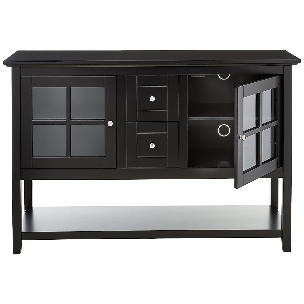 Walker Edison Charlotte Classic Glass Door Storage Buffet, 52 Inch, Black