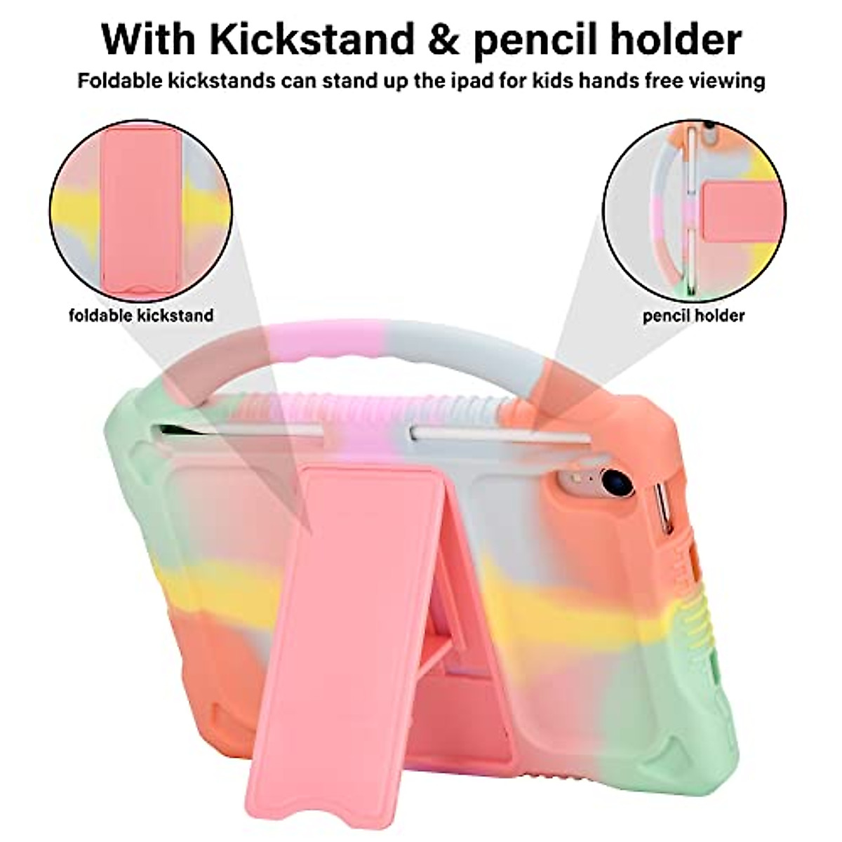 Adocham iPad Mini 6 Case for Kids Girls Boys 8.3 Inch 2021,Durable Shockproof Child Protective Cover iPad Mini 6th Generation Case with Handle Stand(Rainbow)