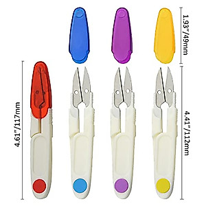 XINMEIWEN 4PCS Portable Yarn Scissors Multipurpose U-Shaped Thread Scissors with Safety Cover for Cross-stitch Craft Clipper Cutter DIY Projects