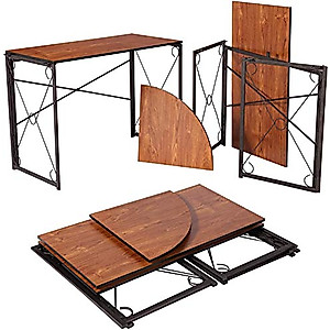 VECELO L Shaped Desk, 59''x59'' Large Corner Computer Gaming Table for Home Office with Collapsible Leg, No Assembly Needed, Brown