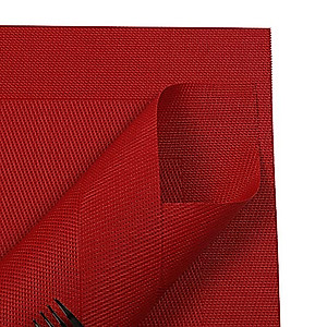 U'Artlines Placemat, Crossweave Woven Vinyl Non-Slip Insulation Placemat Washable Table Mats Set (6pcs placemats, Red)
